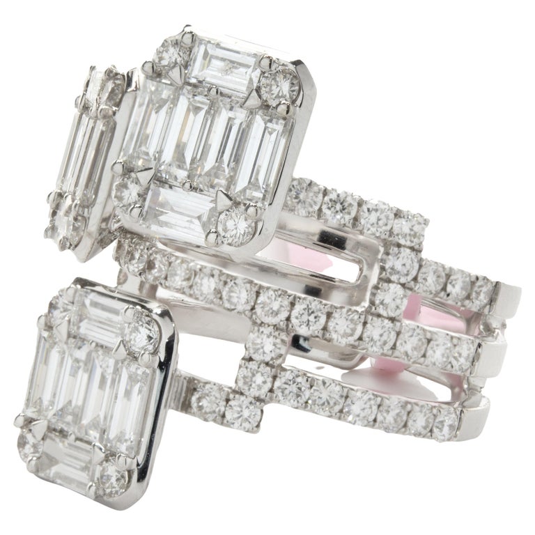 18 Karat White Gold Mosaic Set Geometric Diamond Tripple Stack Ring For ...