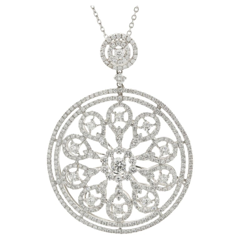 18 Karat White Gold Multi Circle Diamond Open Pendant For Sale at 1stDibs