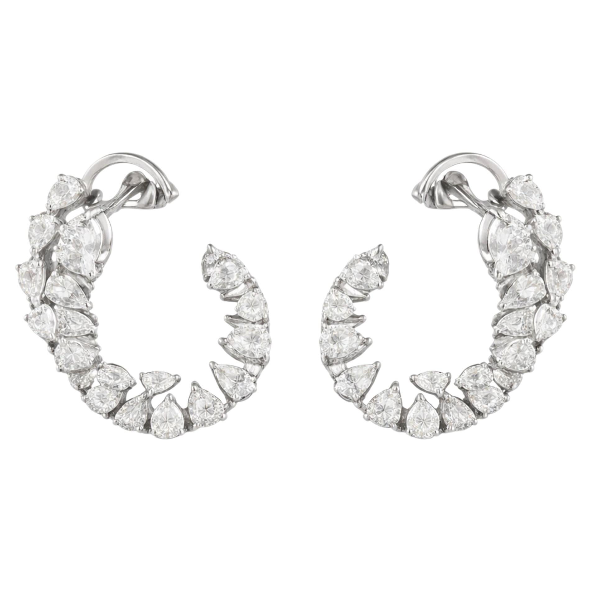 Pear and Round Cut Genuine 2.99 Ct Diamond Hoop Earings 18k White Gold ...