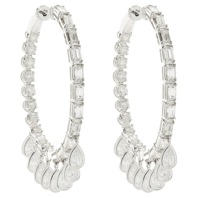 18 Karat White Gold Multi Shape Diamond Dream Catcher Hoop Earrings For ...