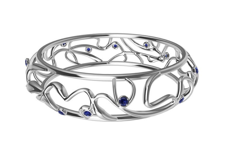 18 Karat White Gold Ocean Sapphires Bangle For Sale at 1stDibs