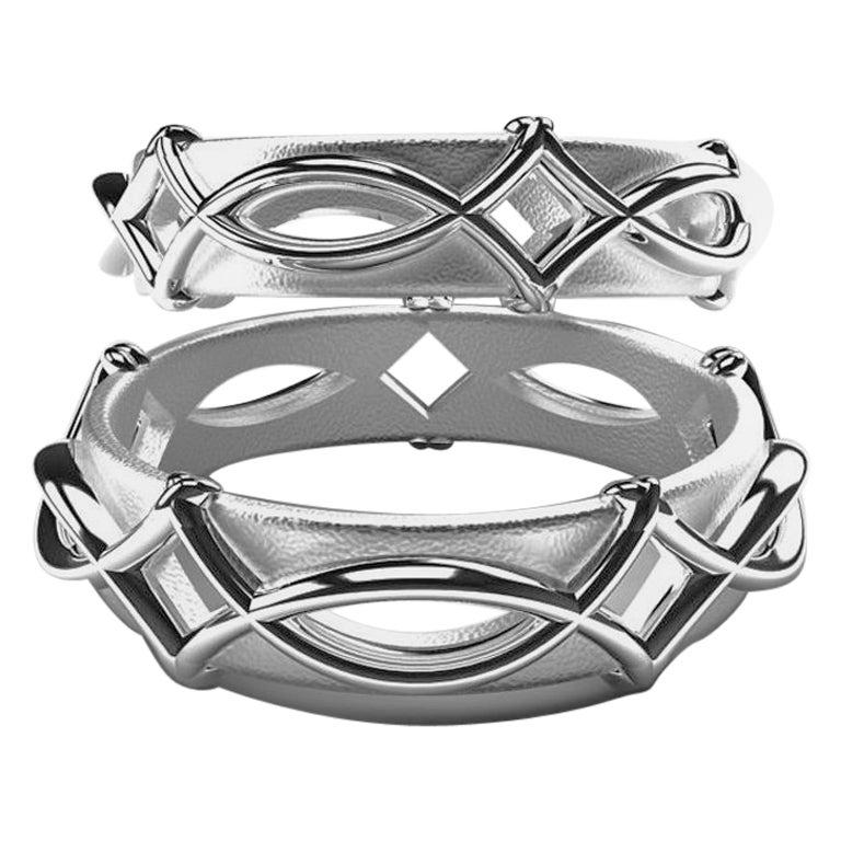 Customizable 18 Karat White Gold Open Rhombus Wedding Bands For Sale at ...