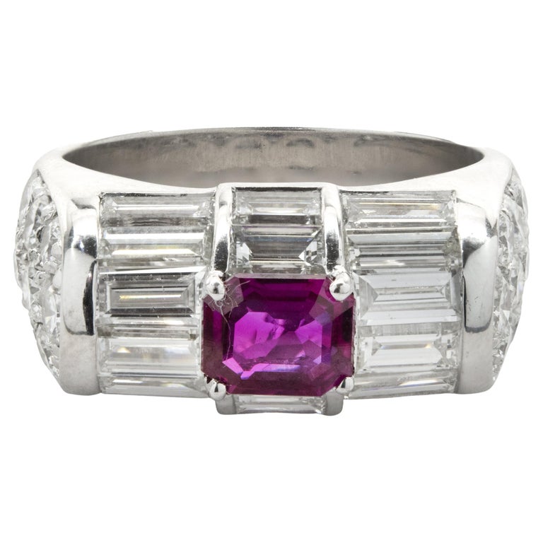 18 Karat White Gold Ornate Ruby and Diamond Fashion Ring For Sale at ...
