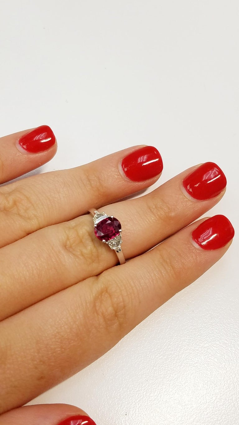 18 Karat White Gold Oval Cut Ruby and Genuine Diamond Ring For Sale at ...