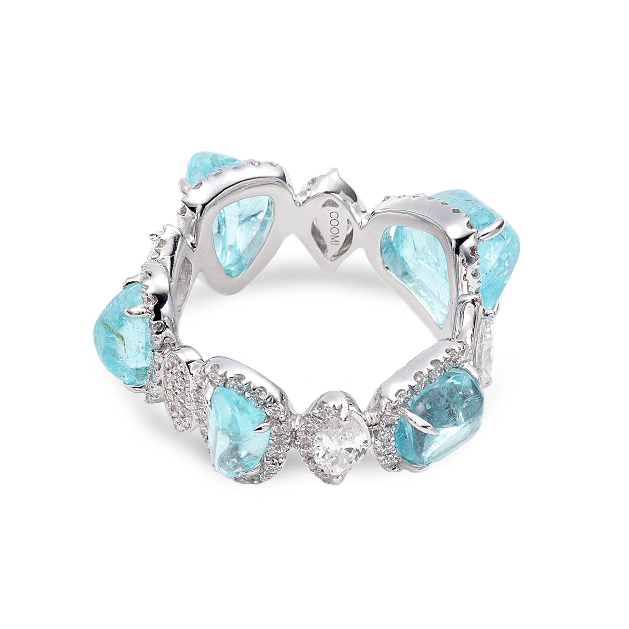 18 Karat White Gold Paraiba and Diamond Band Ring at 1stDibs