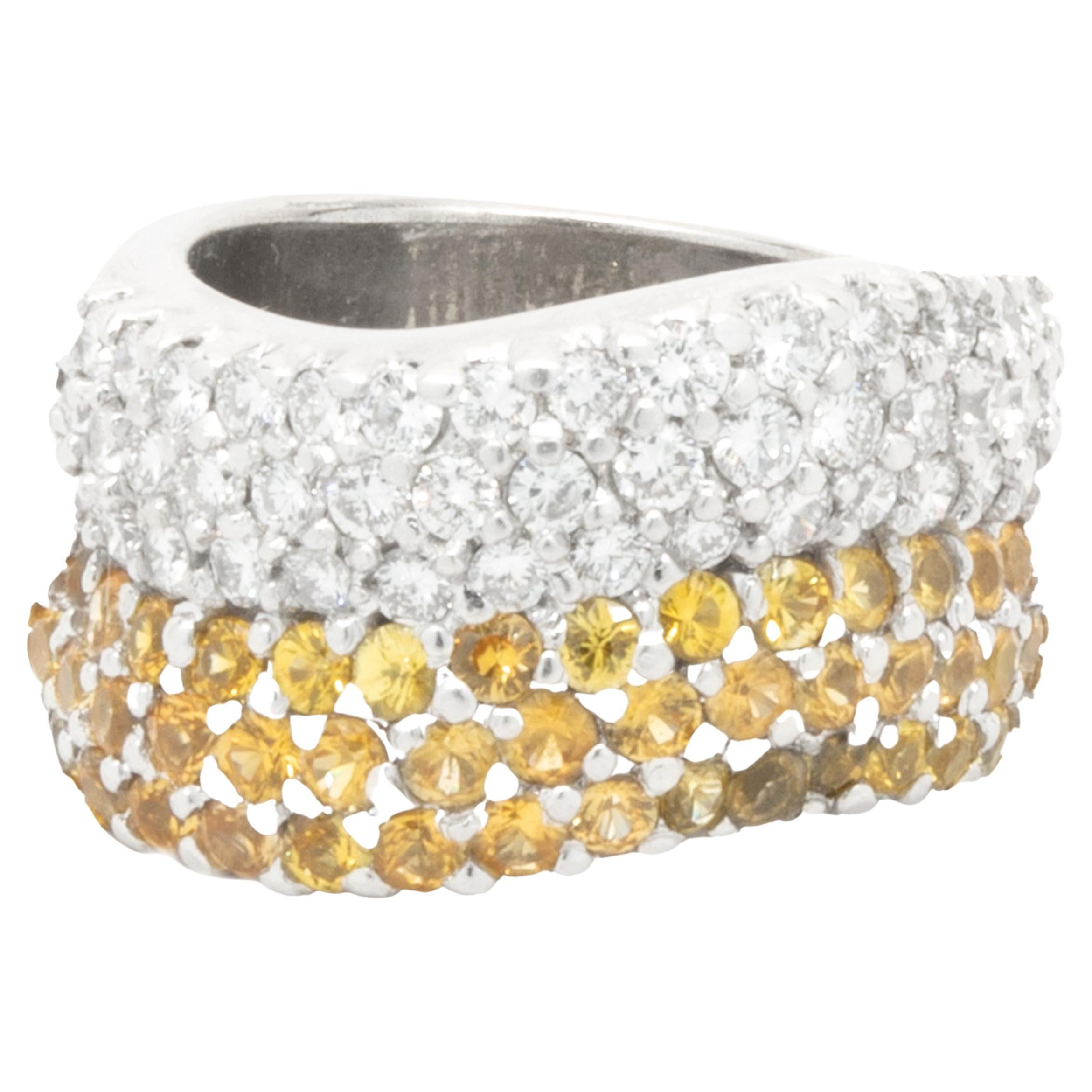 18 Karat White Gold Pave Diamond Wave Cigar Band For Sale at 1stDibs