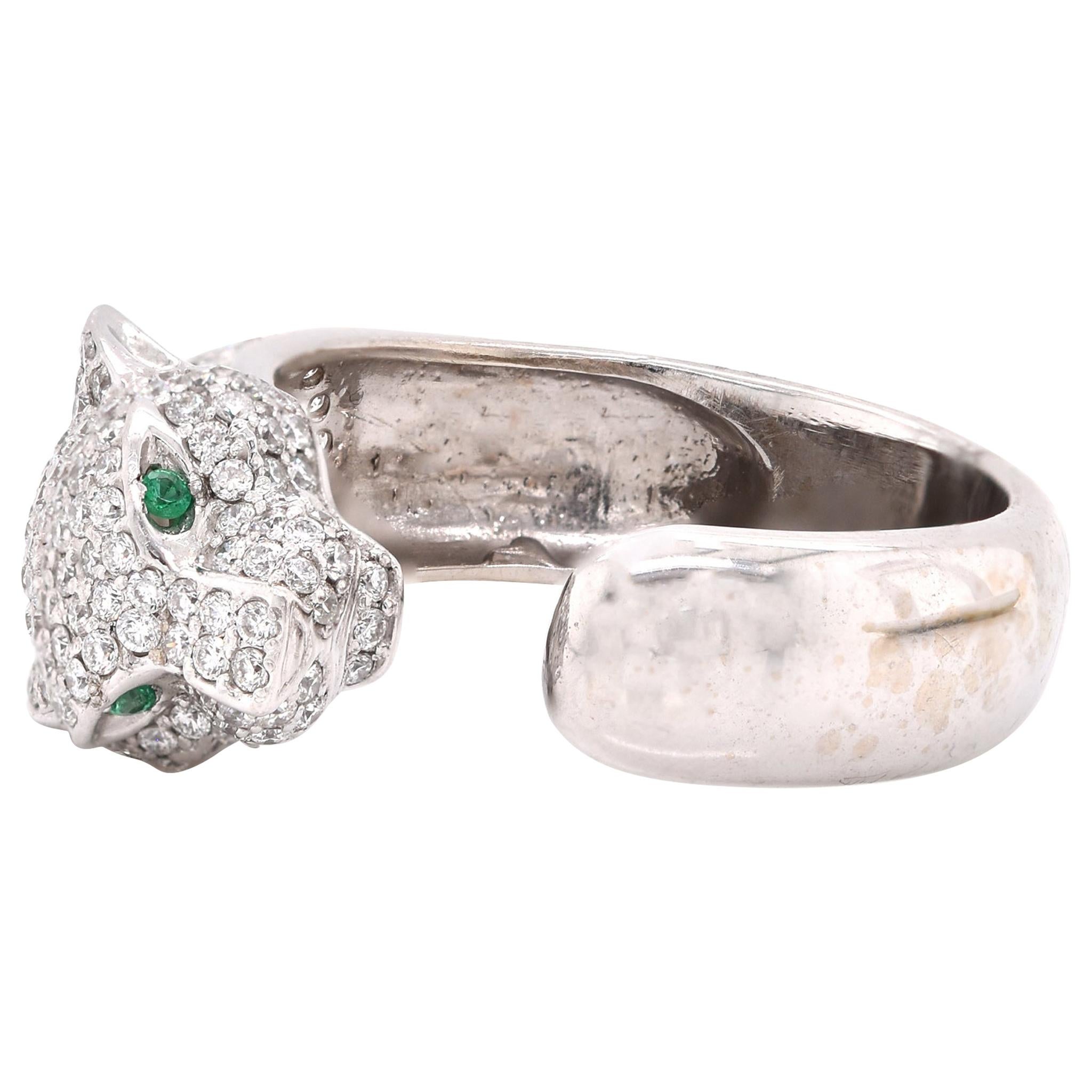 Enamel Diamond Gold Panther Head Ring at 1stDibs