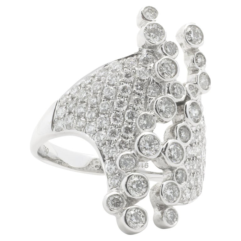 18 Karat White Gold Pave Diamond Bubble Ring For Sale at 1stDibs
