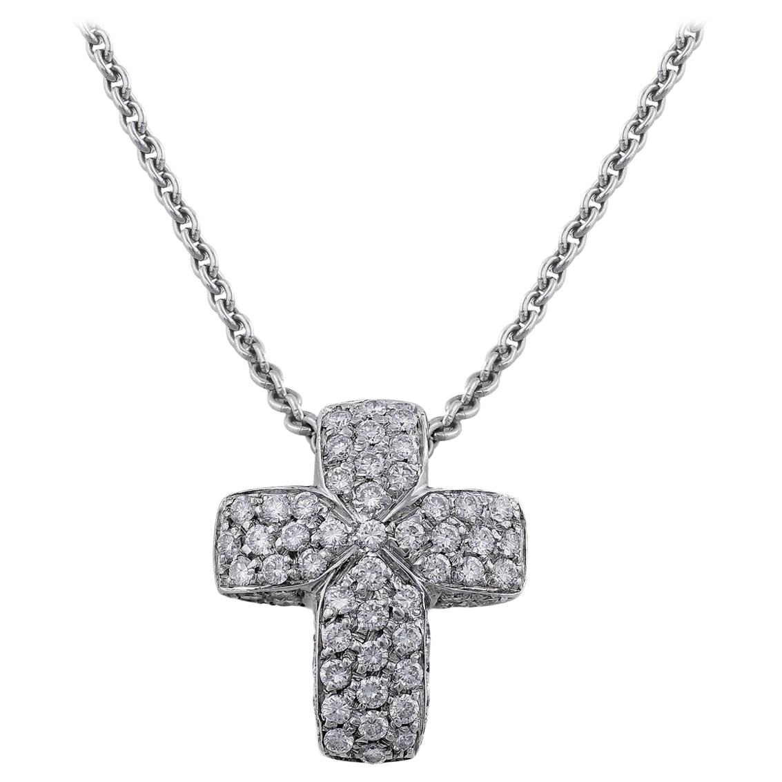 18 Karat White Gold Pave Diamond Link Pendant Necklace For Sale at 1stDibs