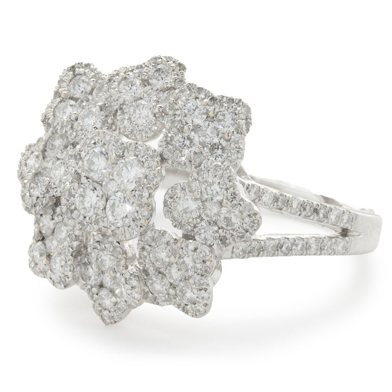 18 Karat White Gold Pave Diamond Flower Ring For Sale at 1stDibs