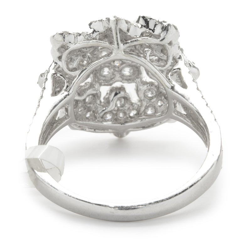 18 Karat White Gold Pave Diamond Flower Ring For Sale at 1stDibs
