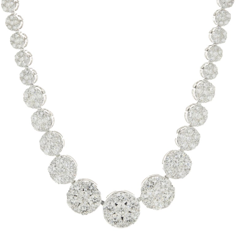 18 Karat White Gold Pave Diamond Graduated Collar Necklace For Sale at ...