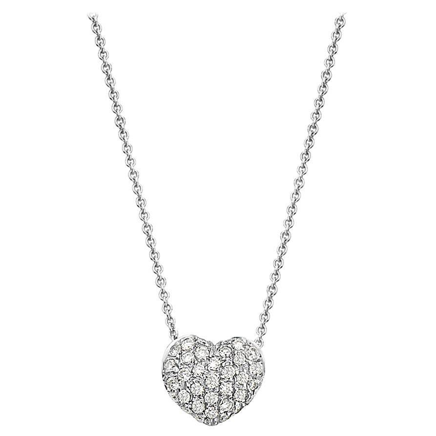 18 Karat White Gold Pave Diamond Heart Pendant at 1stDibs