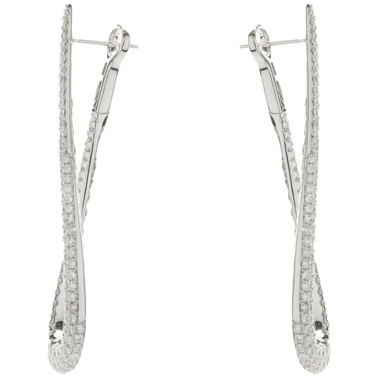 18 Karat White Gold Pave Diamond Loop through Drop Earrings For Sale at ...