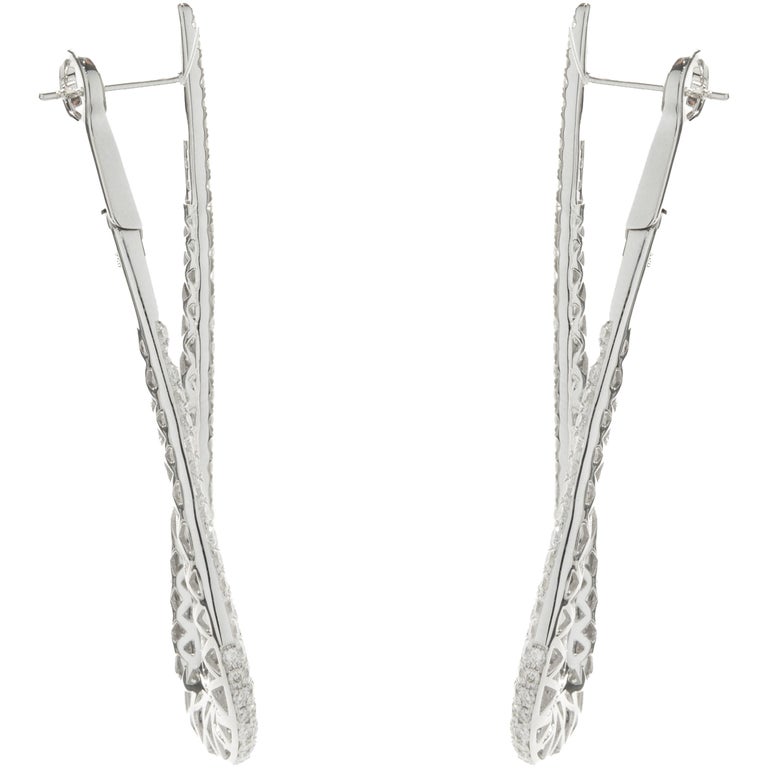 18 Karat White Gold Pave Diamond Loop through Drop Earrings For Sale at ...