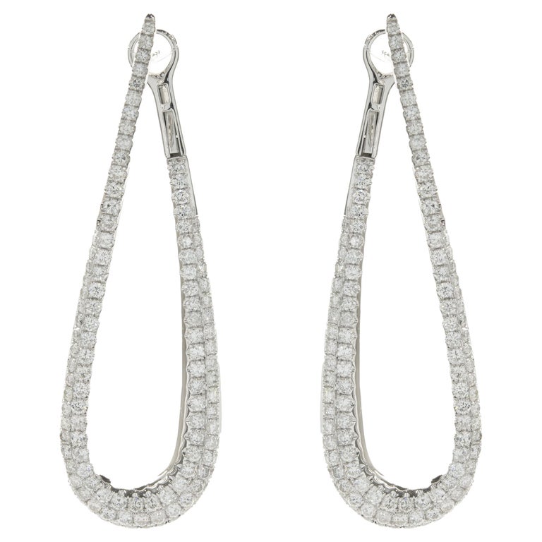 18 Karat White Gold Pave Diamond Loop through Drop Earrings For Sale at ...