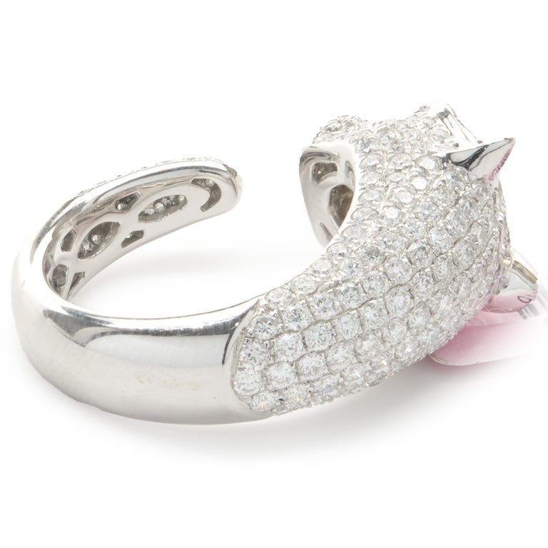 18 Karat White Gold Pave Diamond Panther Ring For Sale at 1stDibs