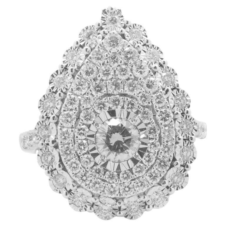 18 Karat White Gold Pave Diamond Pear Shape Ring For Sale at 1stDibs