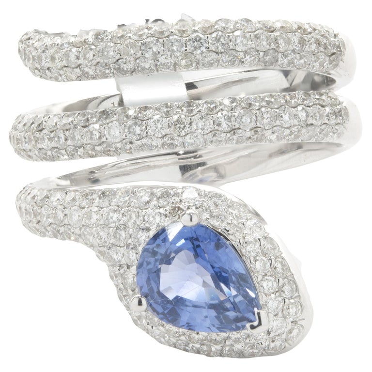 18 Karat White Gold Pave Diamond Snake Wrap Ring with Sapphire Head For ...