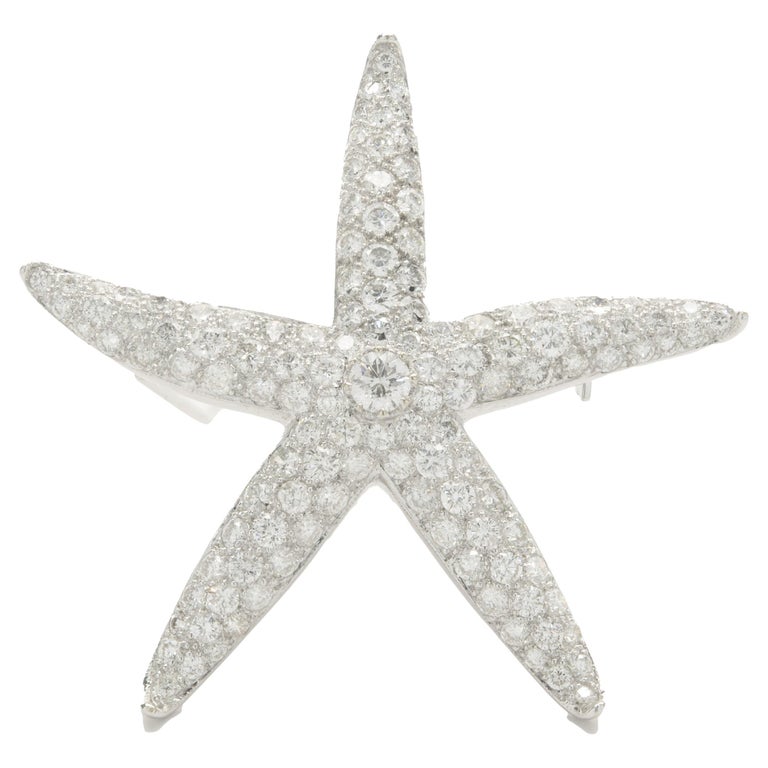 18 Karat White Gold Pave Diamond Starfish Pin For Sale at 1stDibs
