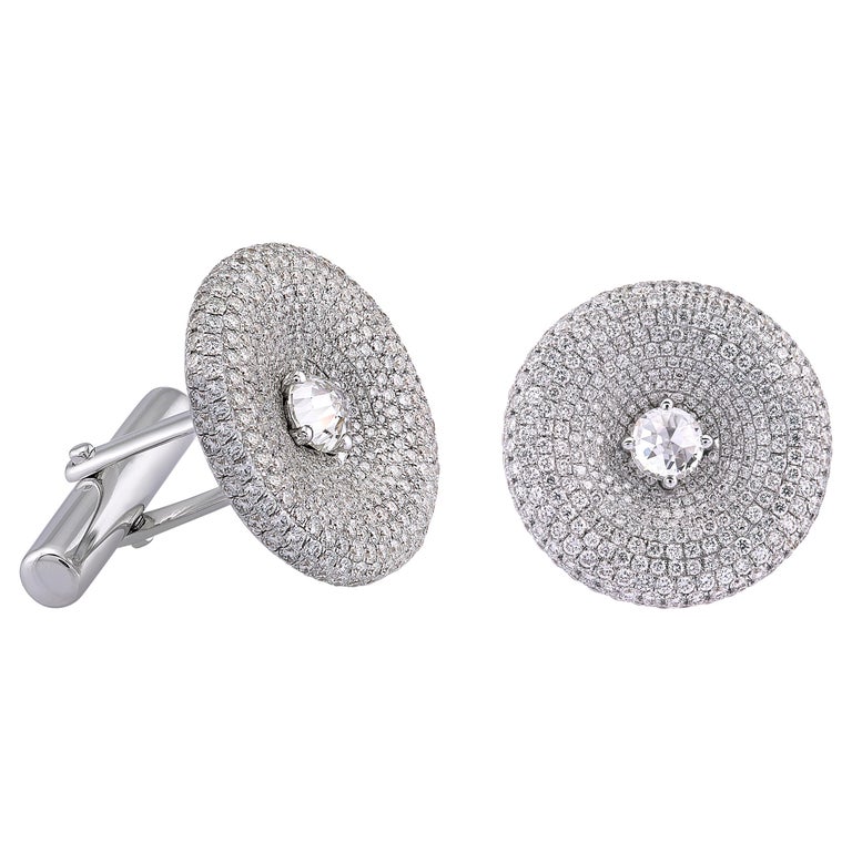 18 Karat White Gold Pave Rose Cut Diamond Cufflinks 3.40 Carat at ...