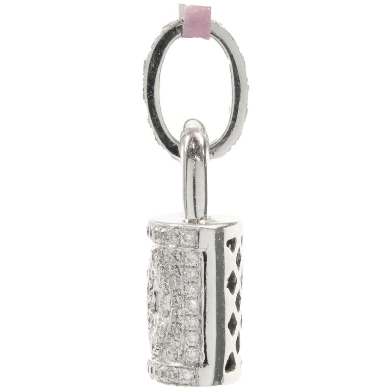 18 Karat White Gold Pave Round and Baguette Cut Diamond Padlock Pendant ...