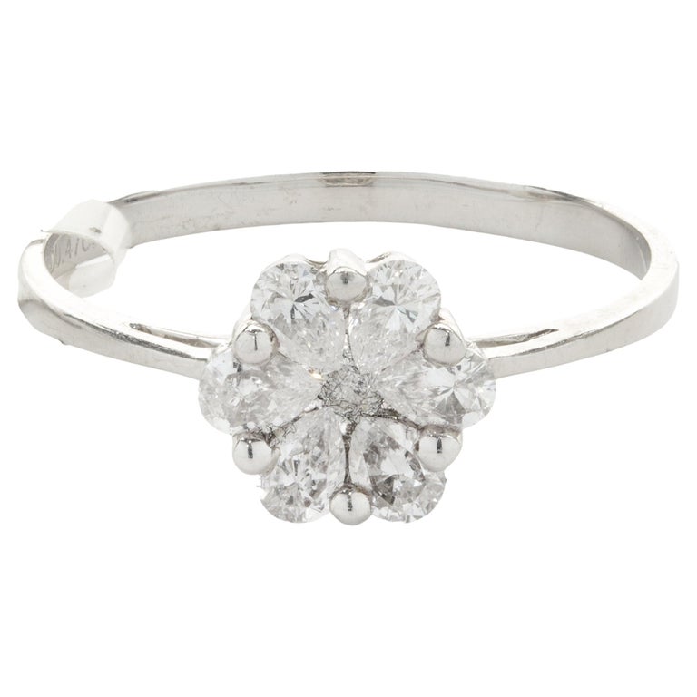 18 Karat White Gold Pear Diamond Flower Ring For Sale at 1stDibs