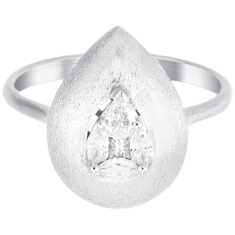 18 Karat White Gold Pear Illusion Diamond Cocktail Ring For Sale at 1stDibs