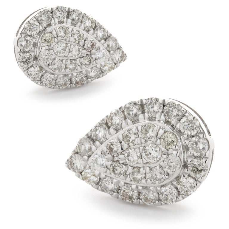 18 Karat White Gold Pear Shape Pave Diamond Stud Earrings For Sale at ...