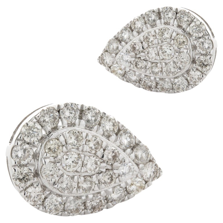 18 Karat White Gold Pear Shape Pave Diamond Stud Earrings For Sale at ...