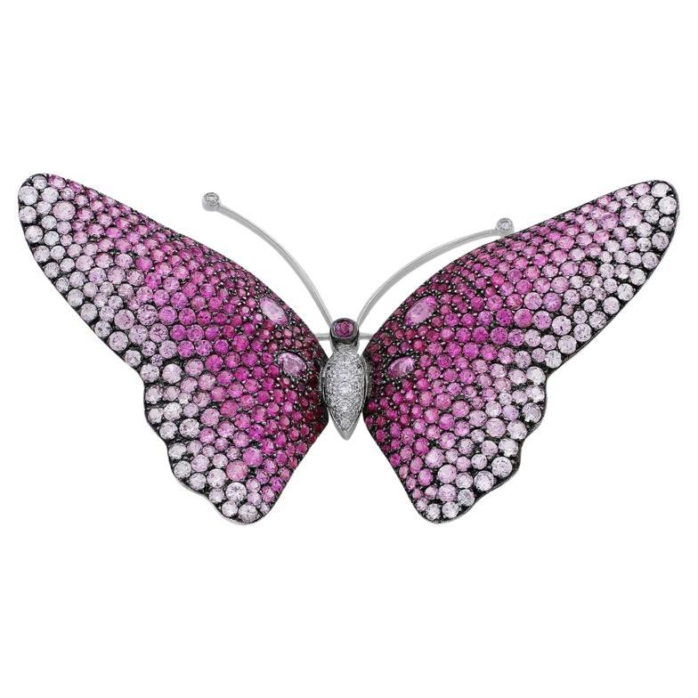 Multi Gem Butterfly Pin in 18 Karat White Gold For Sale at 1stDibs