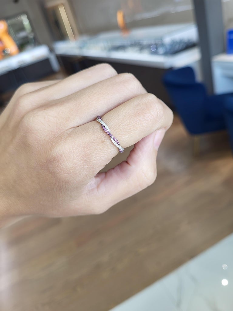 18 Karat White Gold Pink Sapphire and Diamond Infinity Eternity Band ...