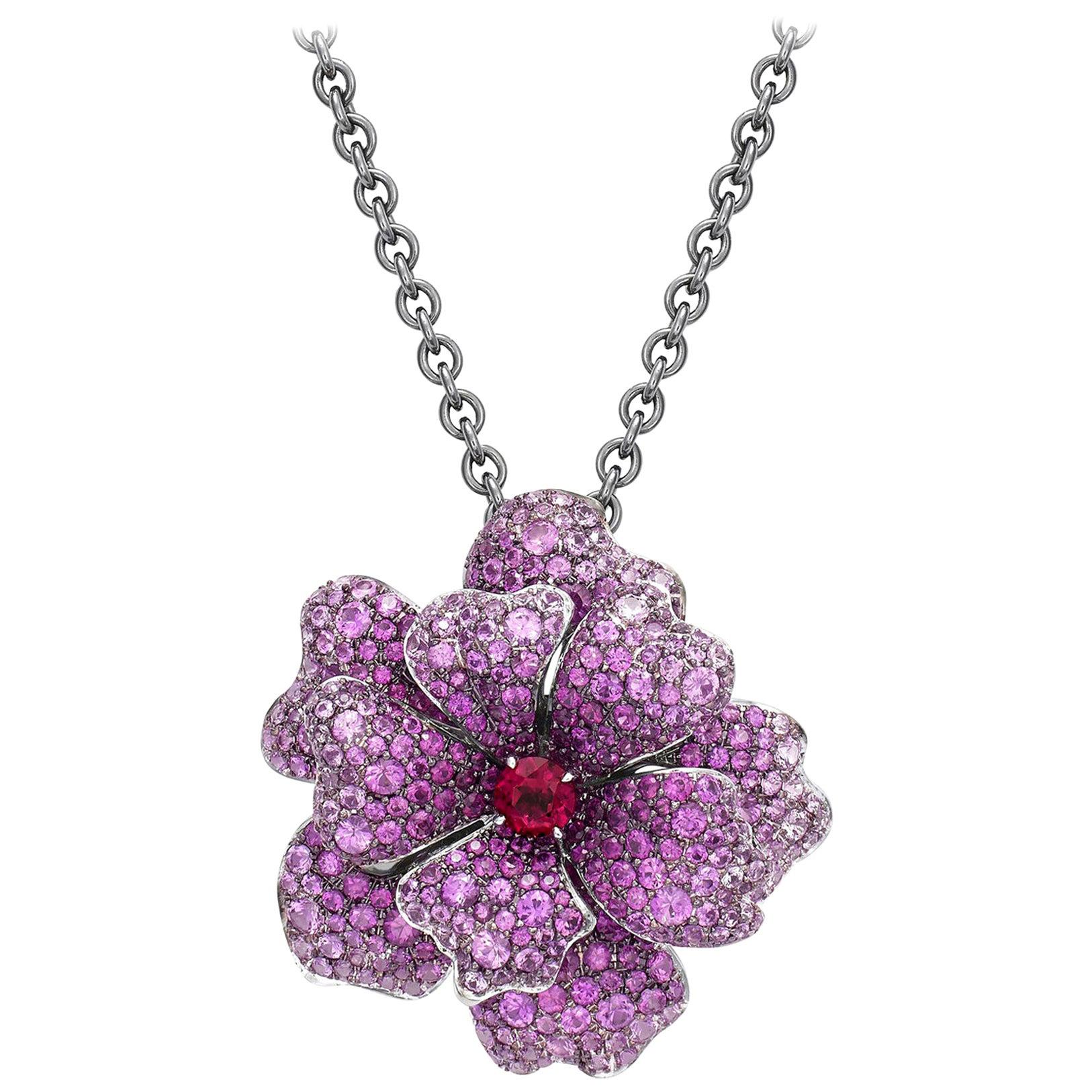Tiny Flower Pendant with Ruby, Pink Sapphire, Sapphire and Diamond For ...