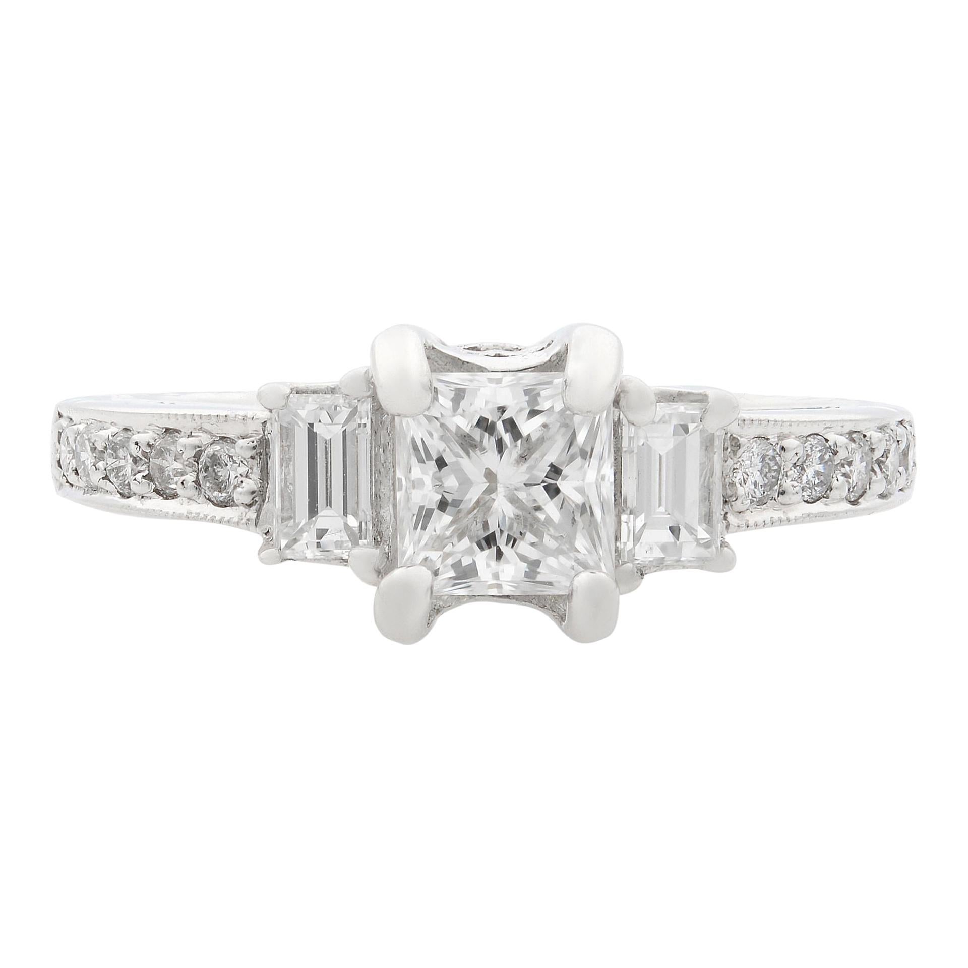 1.36 Carat Emerald Cut 3-Stone Diamond 18 Karat White Gold Engagement ...