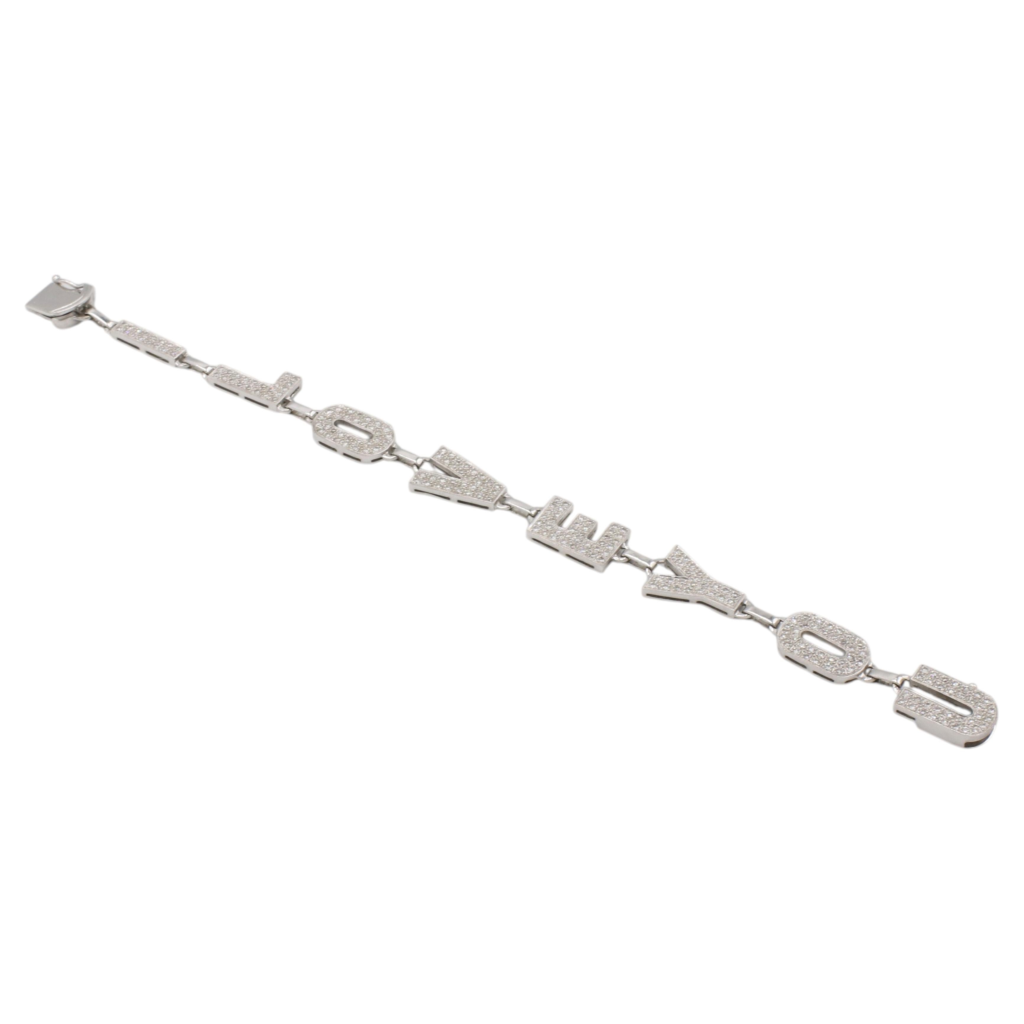 18 Karat White Gold Retro I LOVE YOU Natural Diamond Charm Link ...