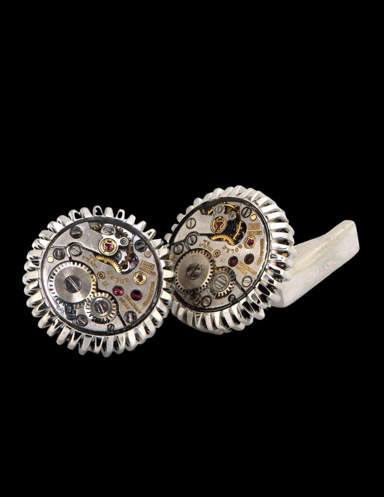 18 Karat White Gold Rolex Movements Cufflinks For Sale at 1stDibs