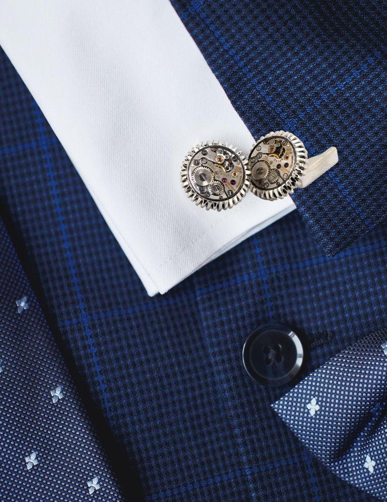 18 Karat White Gold Rolex Movements Cufflinks For Sale at 1stDibs