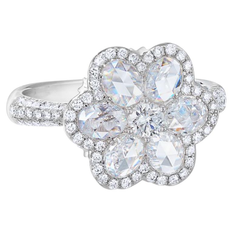 Rarever 18K White Gold Rose Cut Diamond Blossom Flower Cocktail 2.59cts ...
