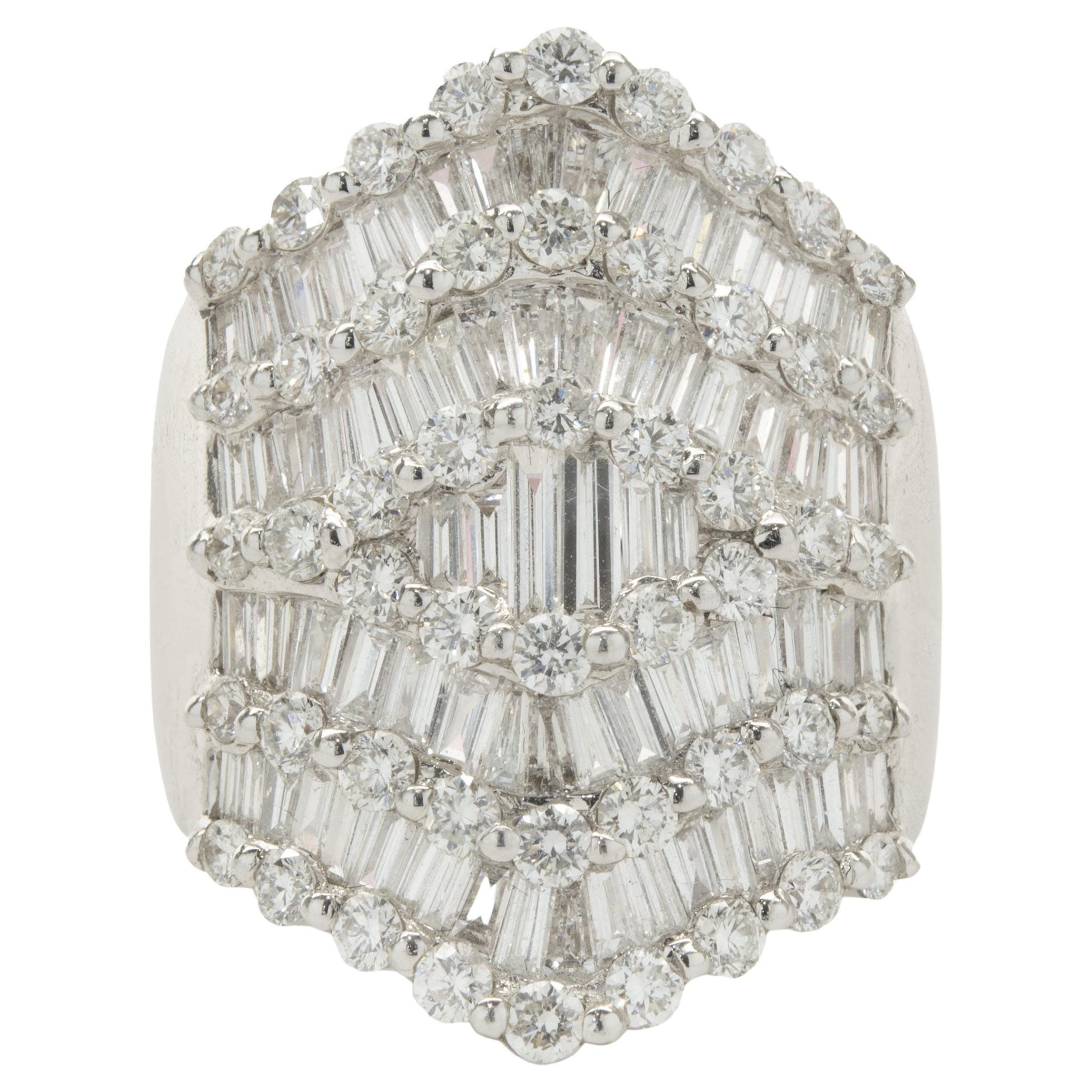 14 Karat White Gold Baguette and Round Diamond Cigar Band at 1stDibs