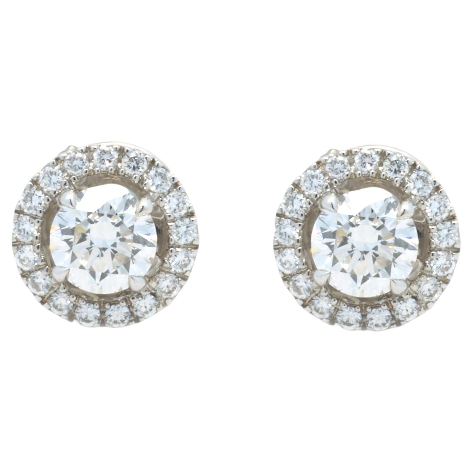 Fancy Light Yellow Round Diamond Stud Earrings with White Diamond Halo ...