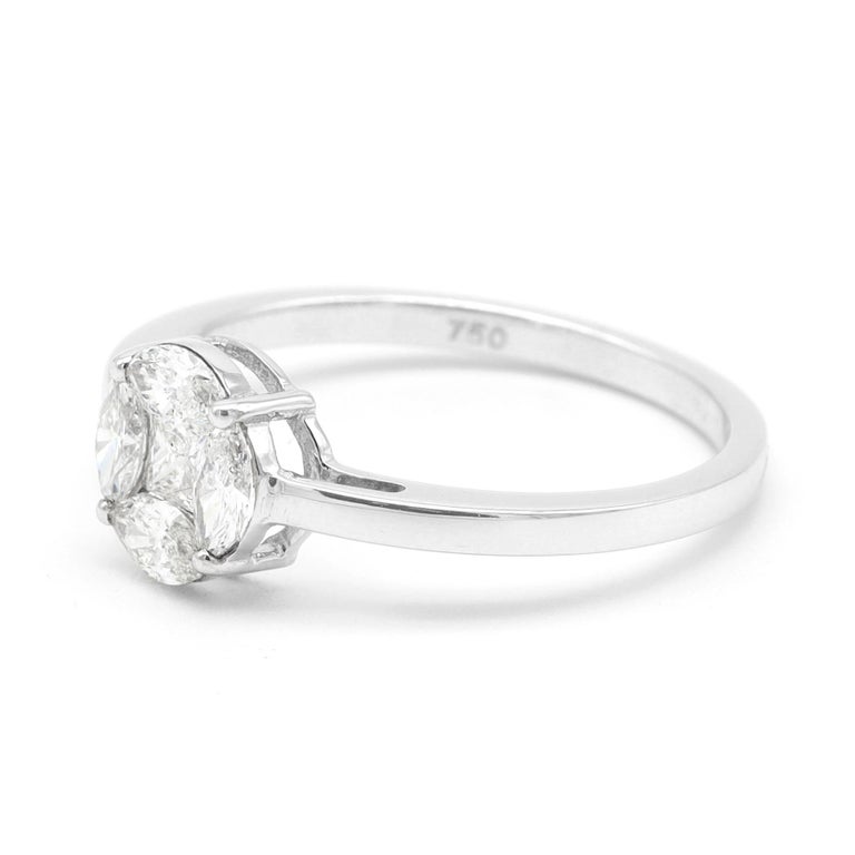 18 Karat White Gold Round Pie-Cut "Illusion" Diamond Solitaire Ring For ...