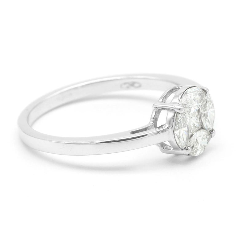 18 Karat White Gold Round Pie-Cut "Illusion" Diamond Solitaire Ring For ...