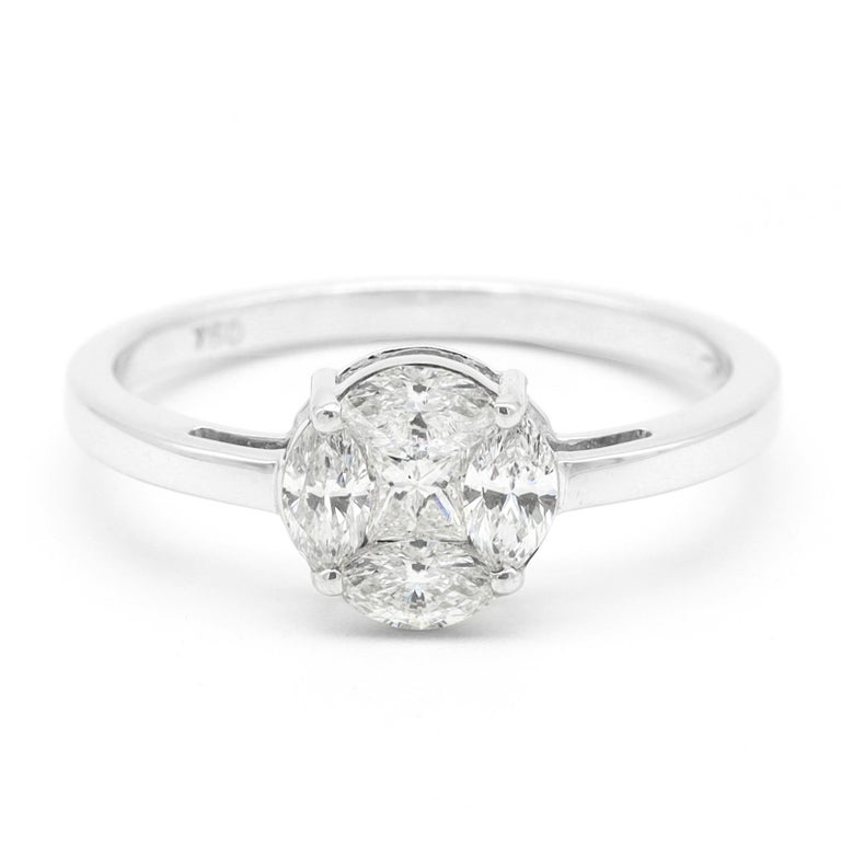 18 Karat White Gold Round Pie-Cut "Illusion" Diamond Solitaire Ring For ...