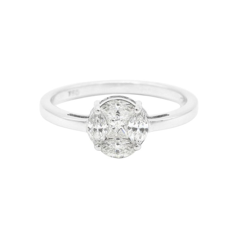 18 Karat White Gold Round Pie-Cut "Illusion" Diamond Solitaire Ring For ...