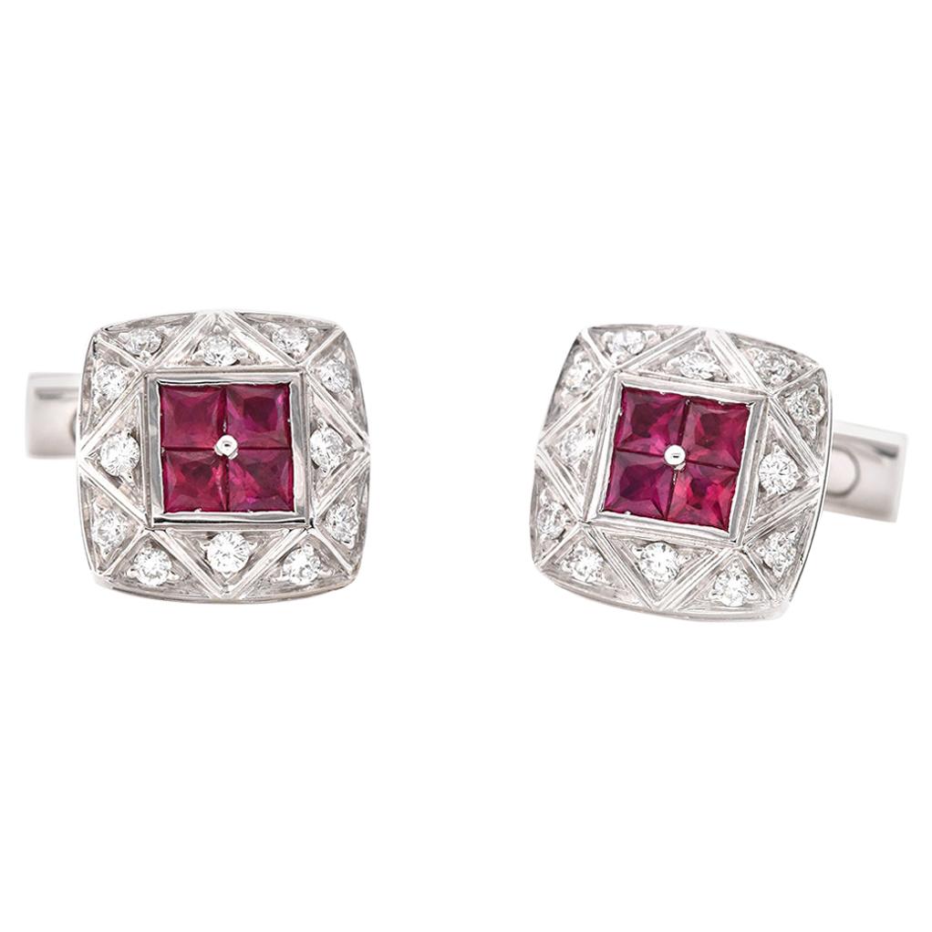 18 Karat White Gold Ruby and Diamond Asprey Cufflinks For Sale at ...