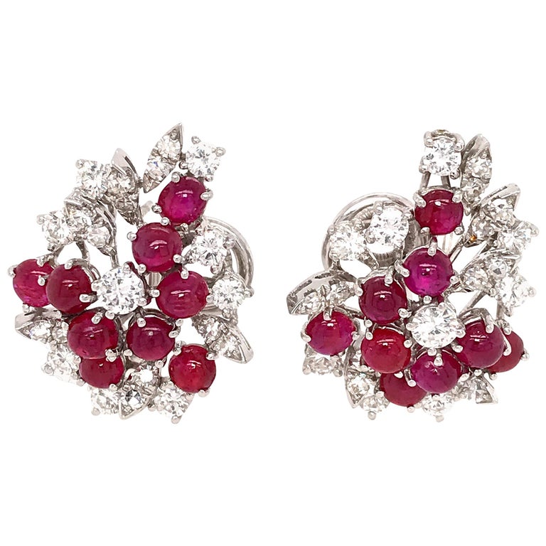 18 Karat White Gold Ruby and Diamond Earrings For Sale at 1stDibs
