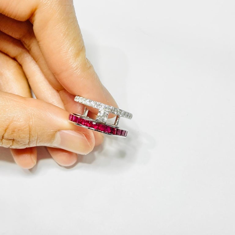 18 Karat White Gold Ruby and Diamond Ruby Row Ring For Sale at 1stDibs