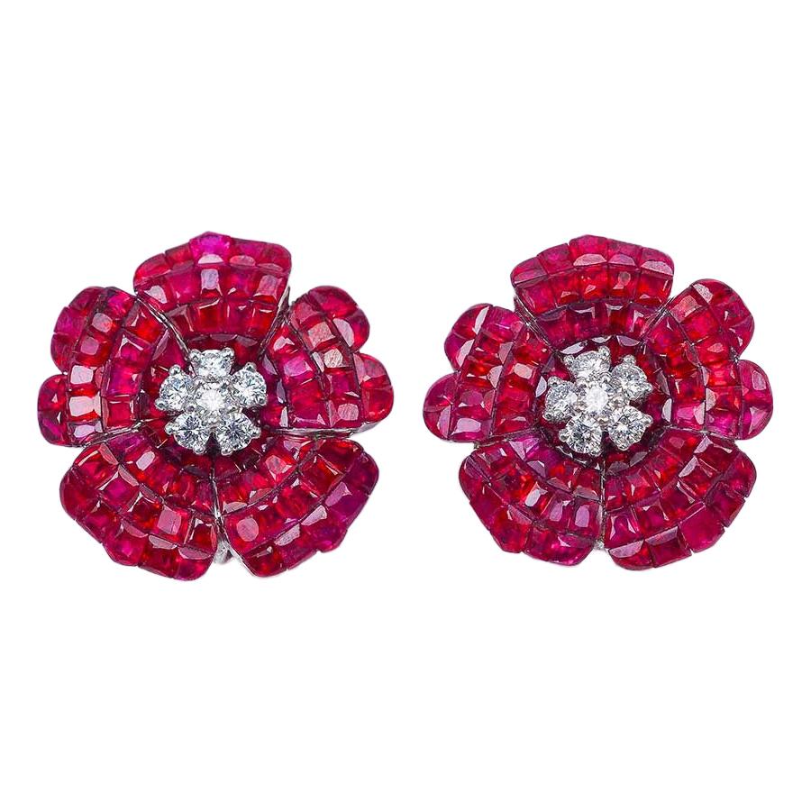 18 Karat White Gold Ruby Earrings at 1stDibs