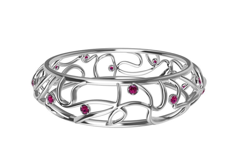 18 Karat White Gold Ruby Oceans Bangle For Sale at 1stDibs