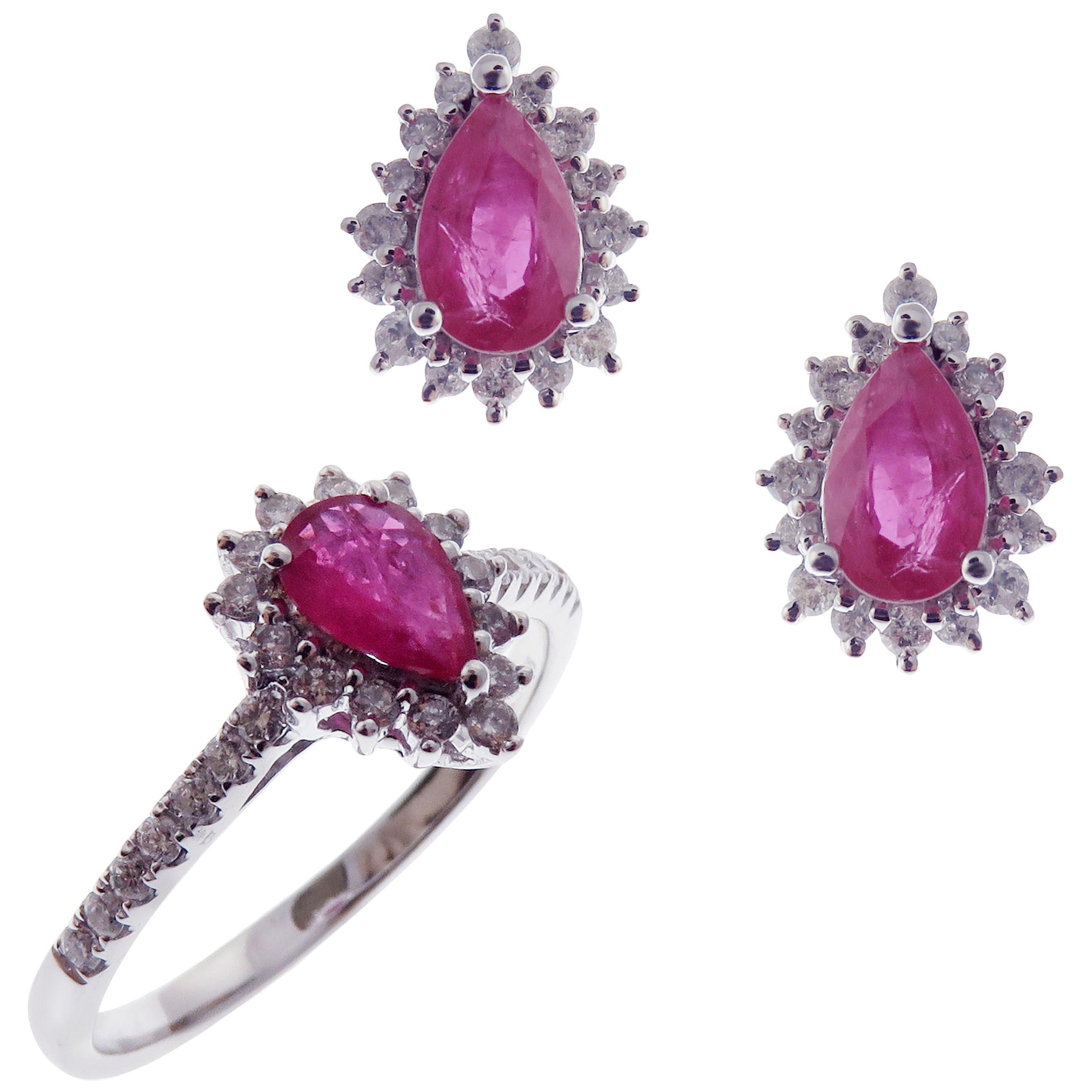 18 Karat Gold Ruby Diamond Pear Stud Earrings For Sale at 1stDibs